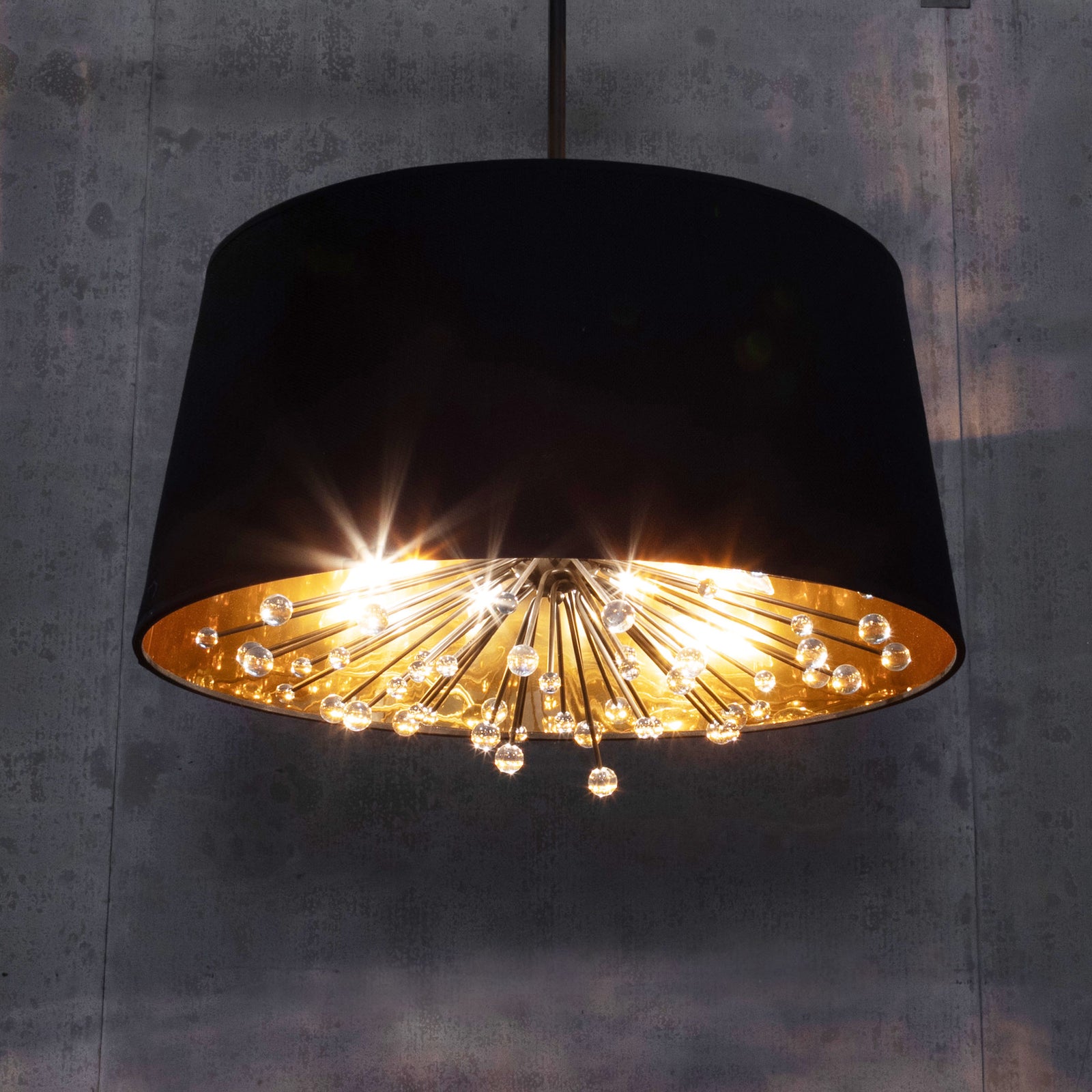 Black Drum Shade Sputnik Pendant with Gold Foil Interior – Vault Light